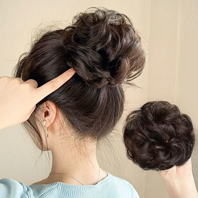Synthetic Curly Bun Hair Hairpiece With Rubber Band Messy Bun Ponytail ...