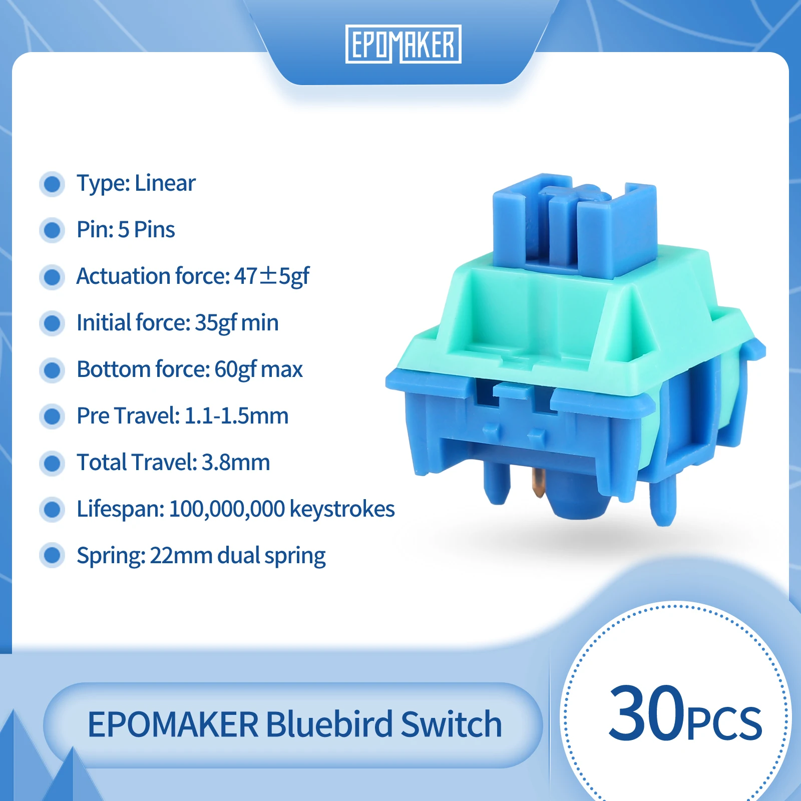 30-Pieces-EPOMAKER-Bluebird-Linear-Switches-for-Mechanical-Keyboard ...
