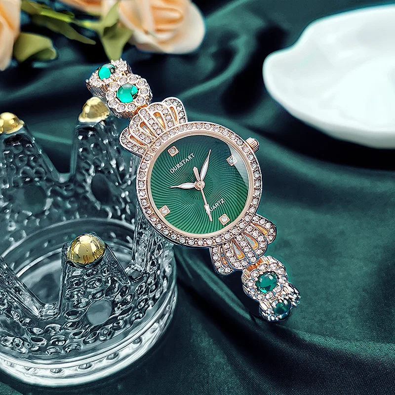 Luxury-Women-s-Watches-Green-Quartz-Wristwatches-Rhinestone-Watches ...