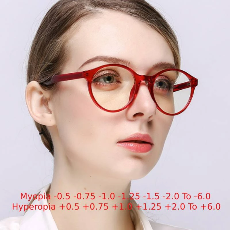 Women Round Glasses Prescription Spectacles Myopia -0.5 -0.75 To -6.0 , Men Tr90 Frame ...