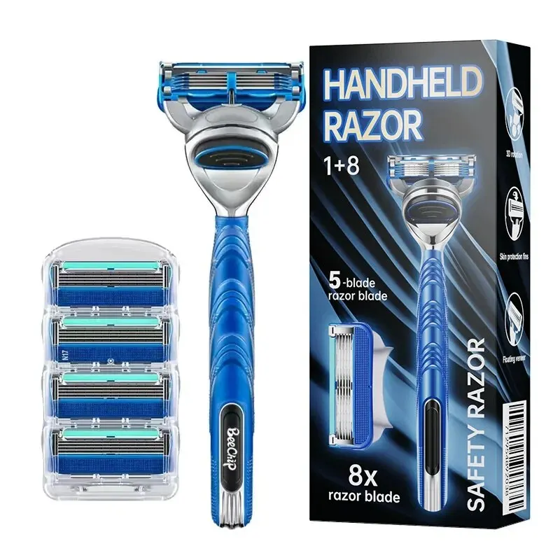 Razor-Manual-Shaver-Six-Layers-of-Blades-Eight-Replacement-Cutter-Heads-With-Knife-Holder-For ...