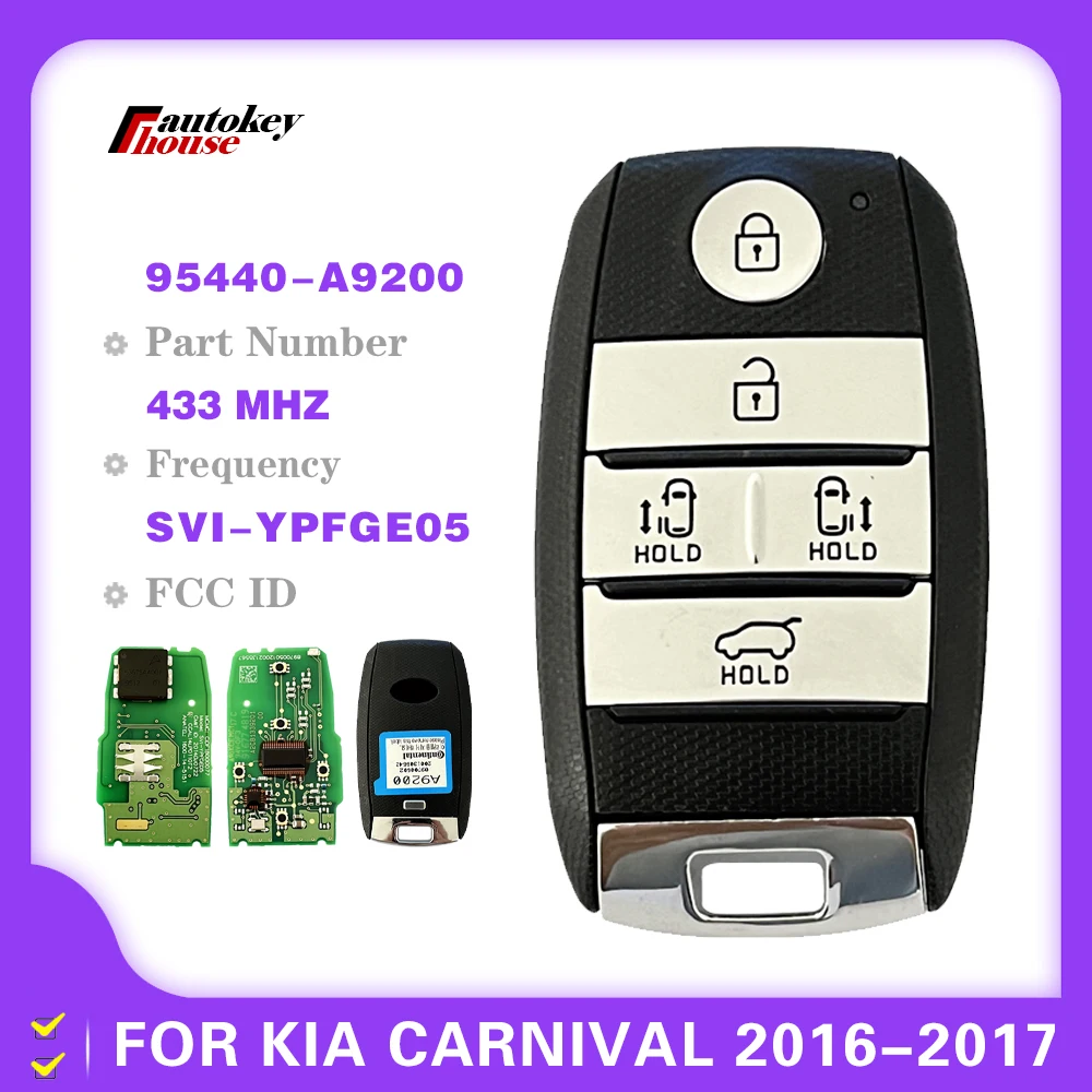 OEM 433 MHz HITAG 3 Chip 95440 A9200 Genuine Smart Key For KIA Carnival ...