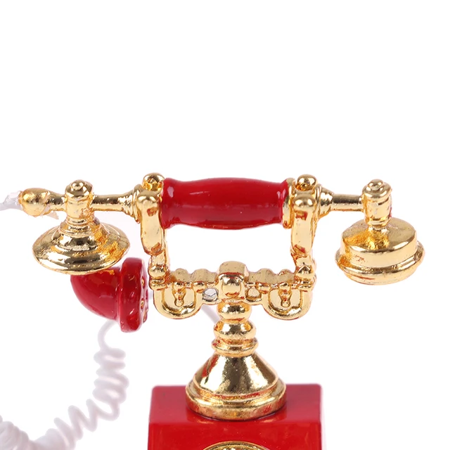 Rotary Phone Miniature Vintage - 1:12 Scale Dollhouse Accessory In Red ...