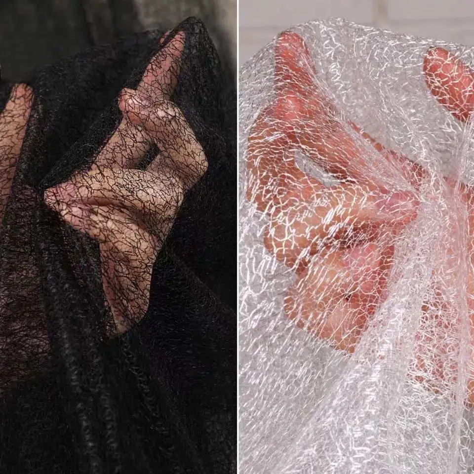 Black-and-white-scrambled-lace-mesh-gauze-clothing-design-sheer-cutout ...