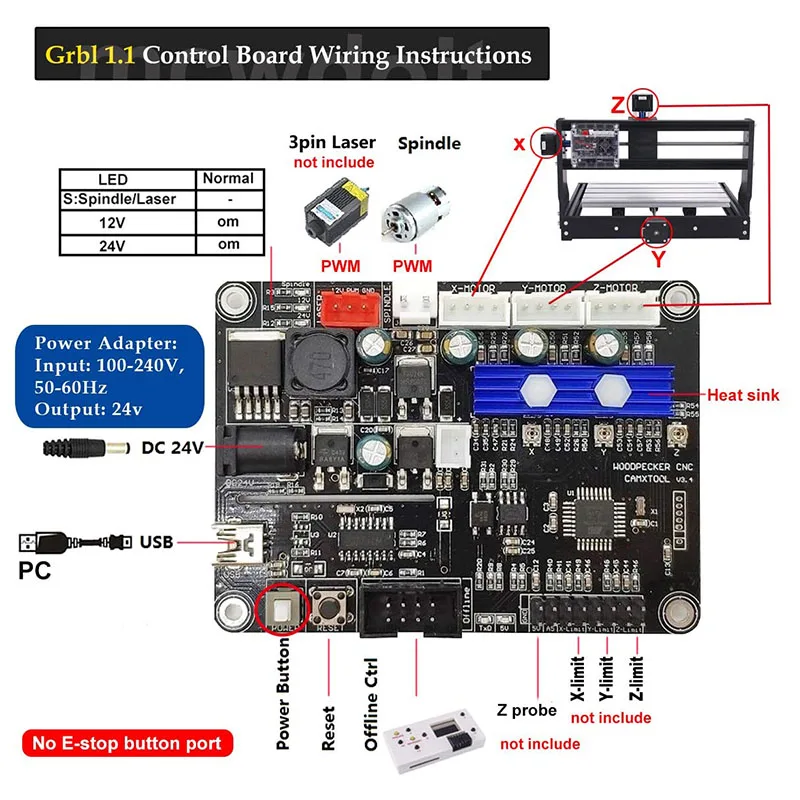 업그레이드된 3 축 오프라인 컨트롤러 보드, GRBL USB 포트, CNC 조각 기계 제어 보드, 2417,1610,2418,3018 기계 1.1| | - AliExpress
