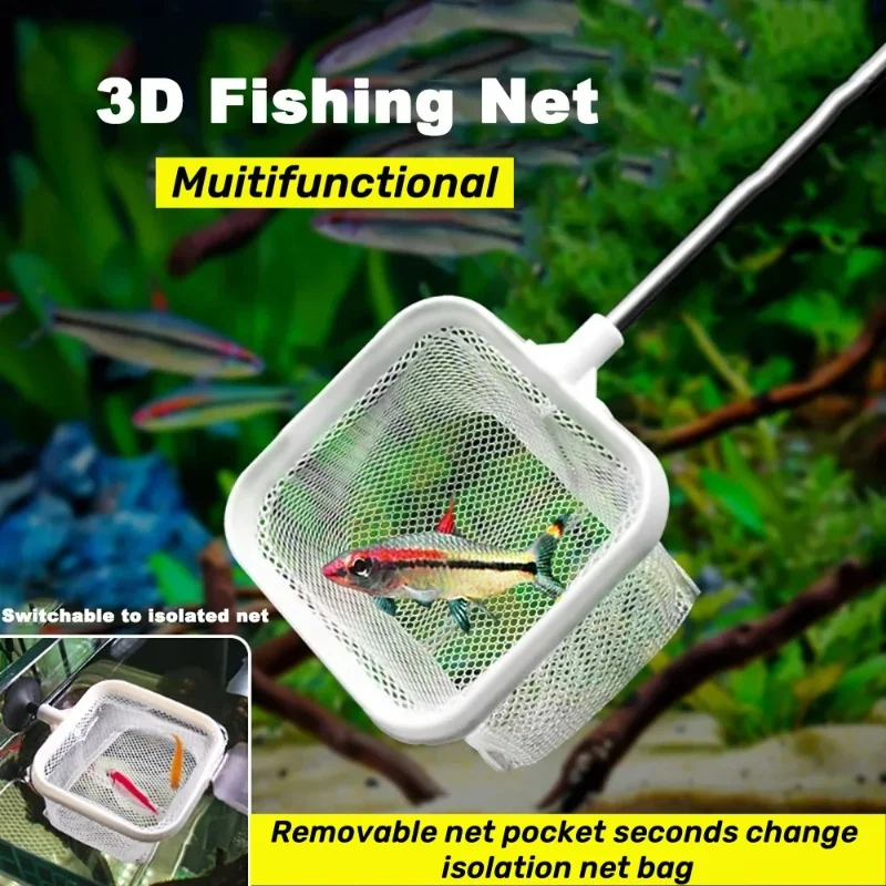 Aquarium-Square-Fishing-Net-With-Suction-Cup-Extendable-Long-Handle ...
