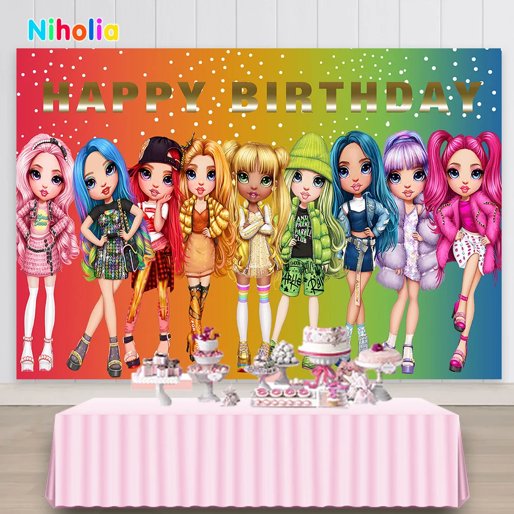 NIHOLIA-Rainbow-High-Photo-Backdrop-For-Girls-Birthday-Celebration ...