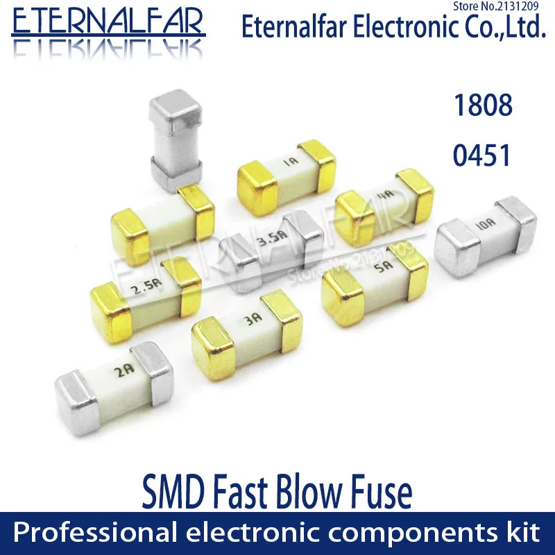 Gold Silver 1808 125v 250v Ac 0451 Smd Fast Blow Fuse 0.5a 500ma 1a 2a ...