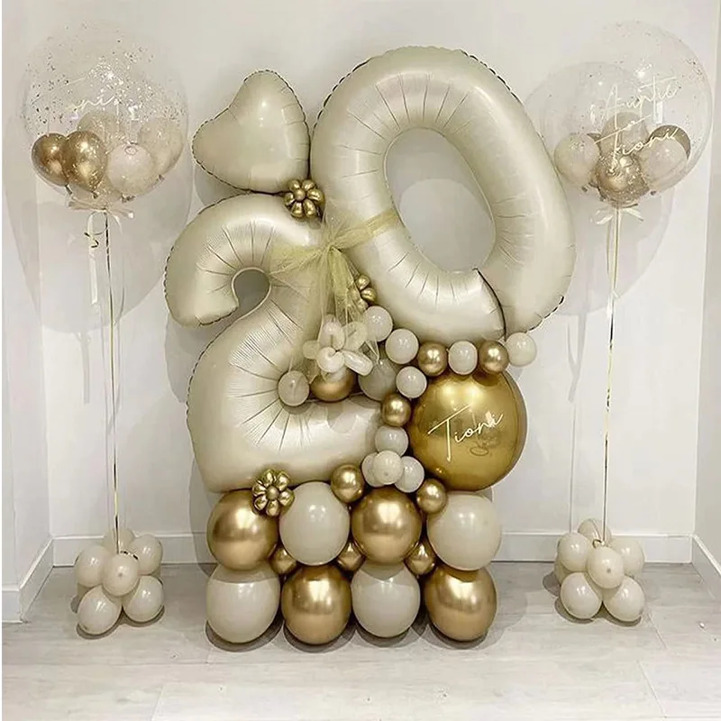 48-59pcs-Sand-White-Gold-Balloons-Set-40inch-Cream-Number-Globos-Kids ...