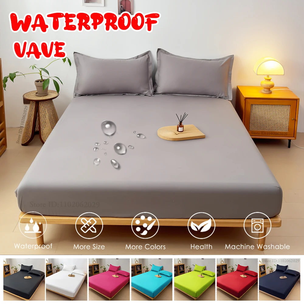 Waterproof Fitted Bed Sheets, Mattress Pads Soft Microfiber Breathable Bedspreads Covers ...