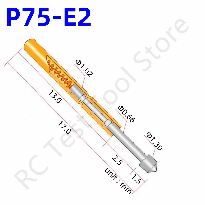 100PCS P75-E2 Spring Test Probe Pogo Pin Test Pin Dia 1.02mm Conical ...