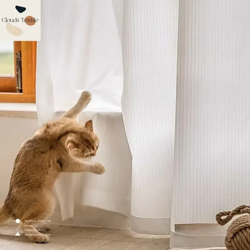 Anti-cat Scratching White Tulle Curtains for Living Dining Room Bedroom ...