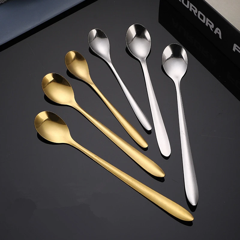 Golden-Stainless-Steel-Round-Teaspoons-with-Long-Handle-Small-Cake ...