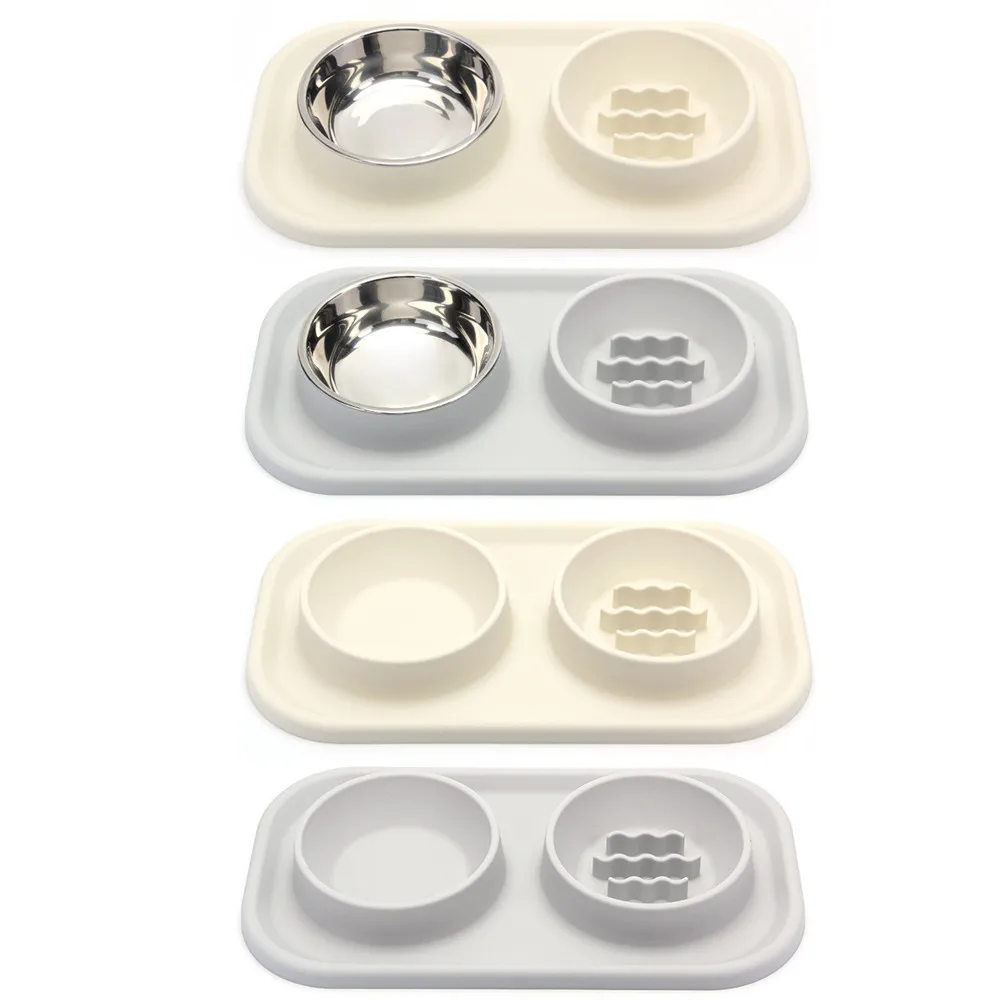 Pet Supplies Silicone Cat Bowl Anti knockover Slow Food Plate Stainless ...