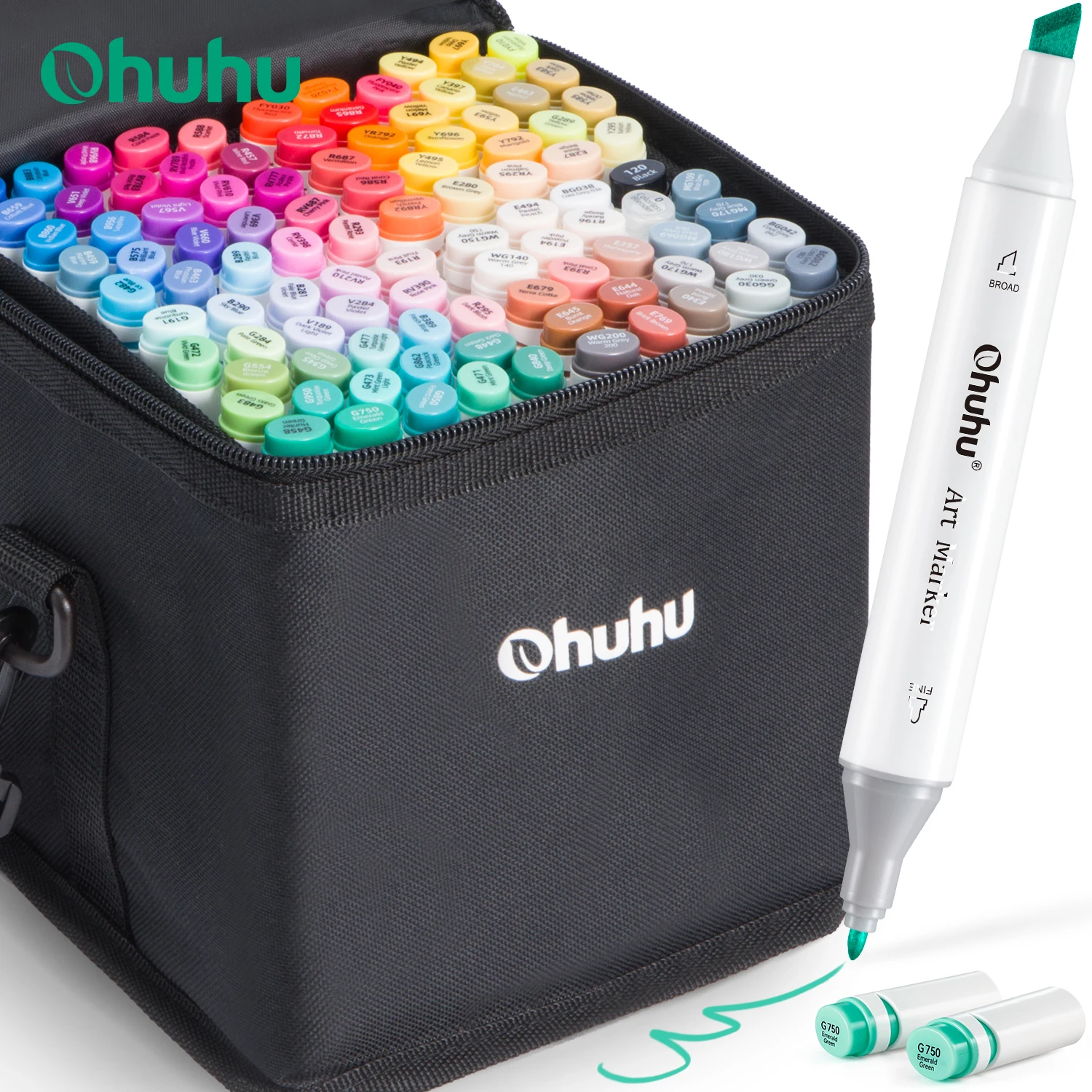 Ohuhu-Oahu-100-Color-Marker-Pen-Set-Alcohol-Art-Markers-Dual-Tips-Felt ...