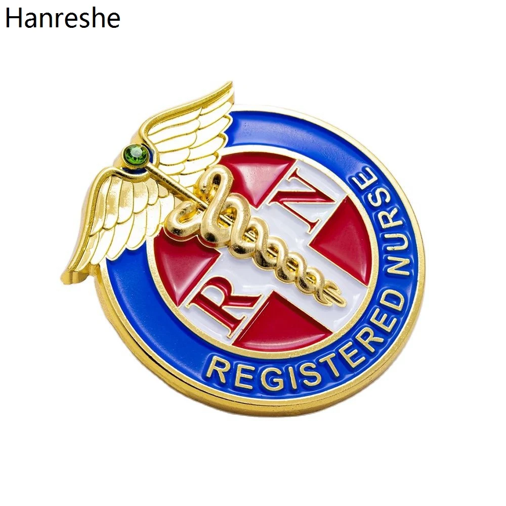 Hanreshe-Registered-Nurse-Enamel-Brooch-Pins-Caduceus-Round-Medical ...