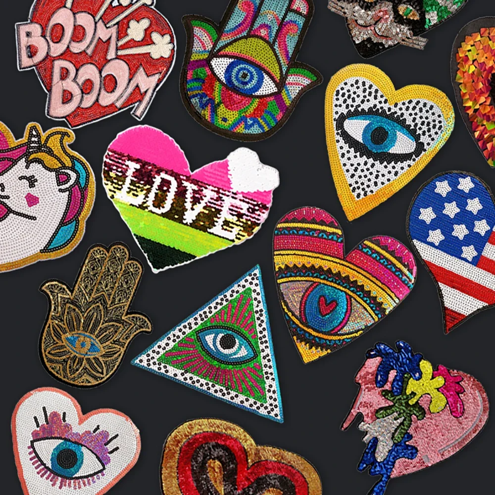 Large-Devil-Eyes-Sequin-Patch-Heart-Cat-Hand-Eye-Embroidery-Iron-on ...