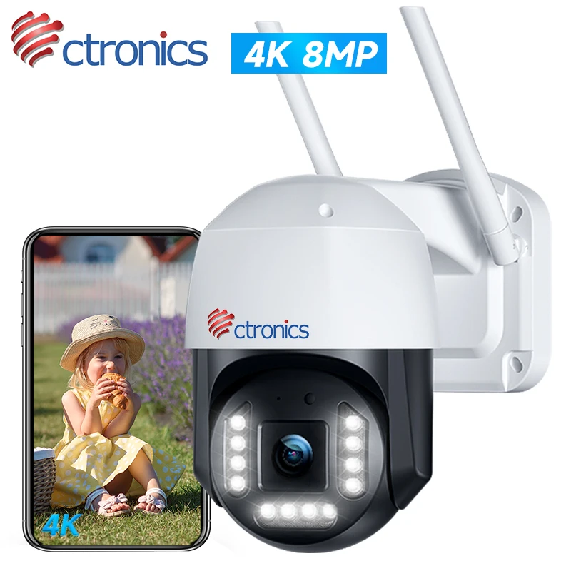 Ctronics Real 4K IP 카메라 8MP UHD 3840x2160P 풀 컬러 나이트 비전 CCTV 카메라 PTZ 360 WiFi 야외 인간 차량 감지 ...