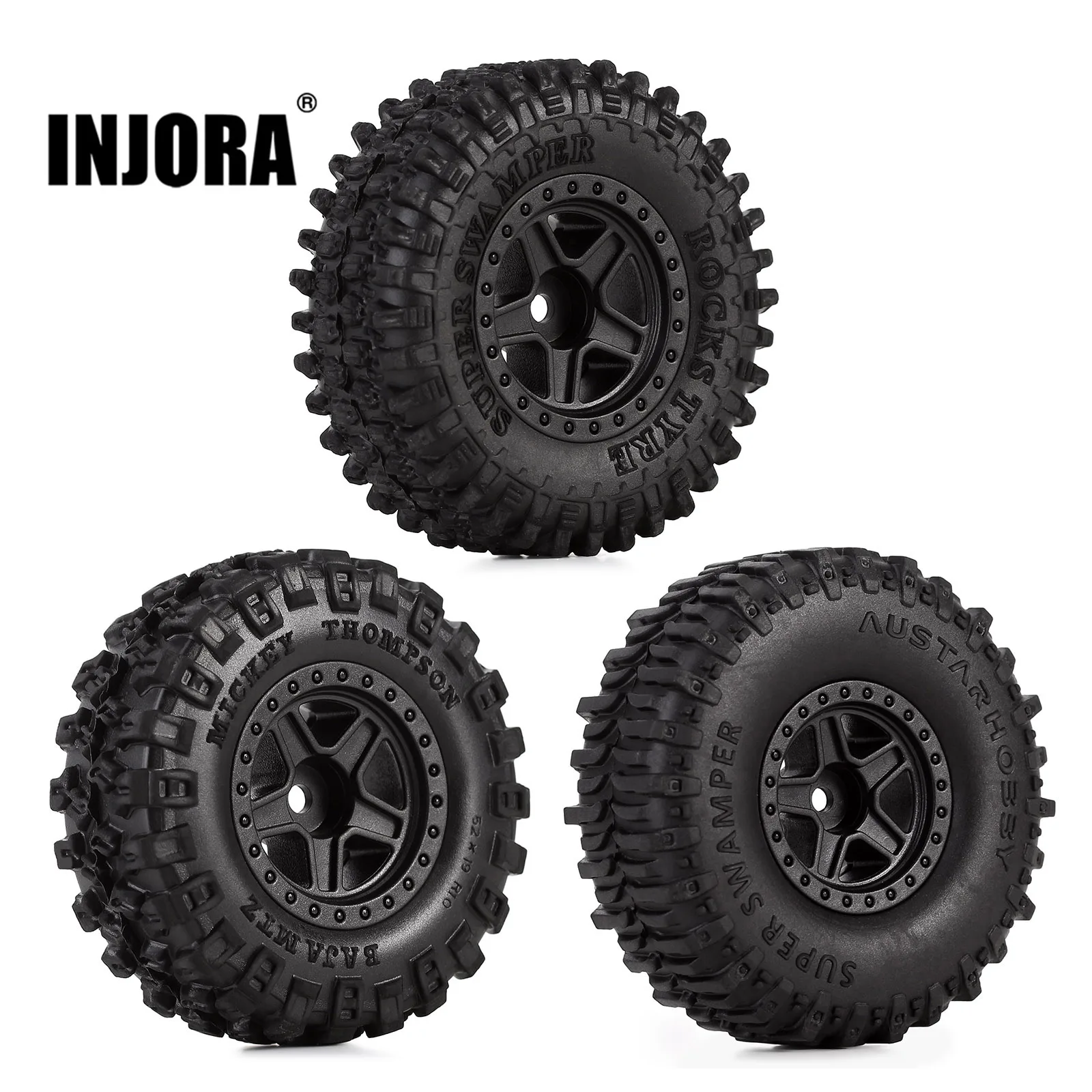 Injora 1.0 Beadlock Wheel Plastic 5-spokes Rims Tires Set For 1/24 Rc ...