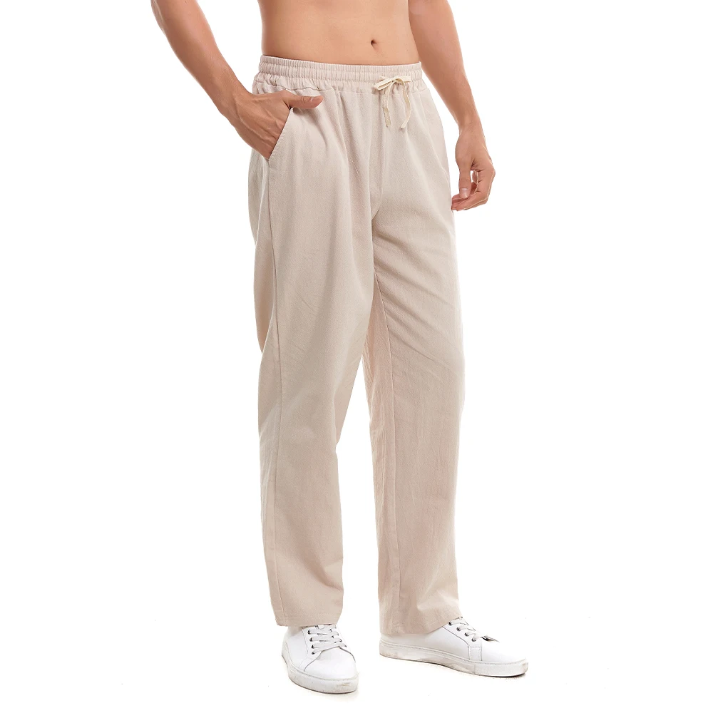 Mens-Cotton-Linen-Sweatpants-Drawstring-Sports-Pants-Elastic-Waist ...