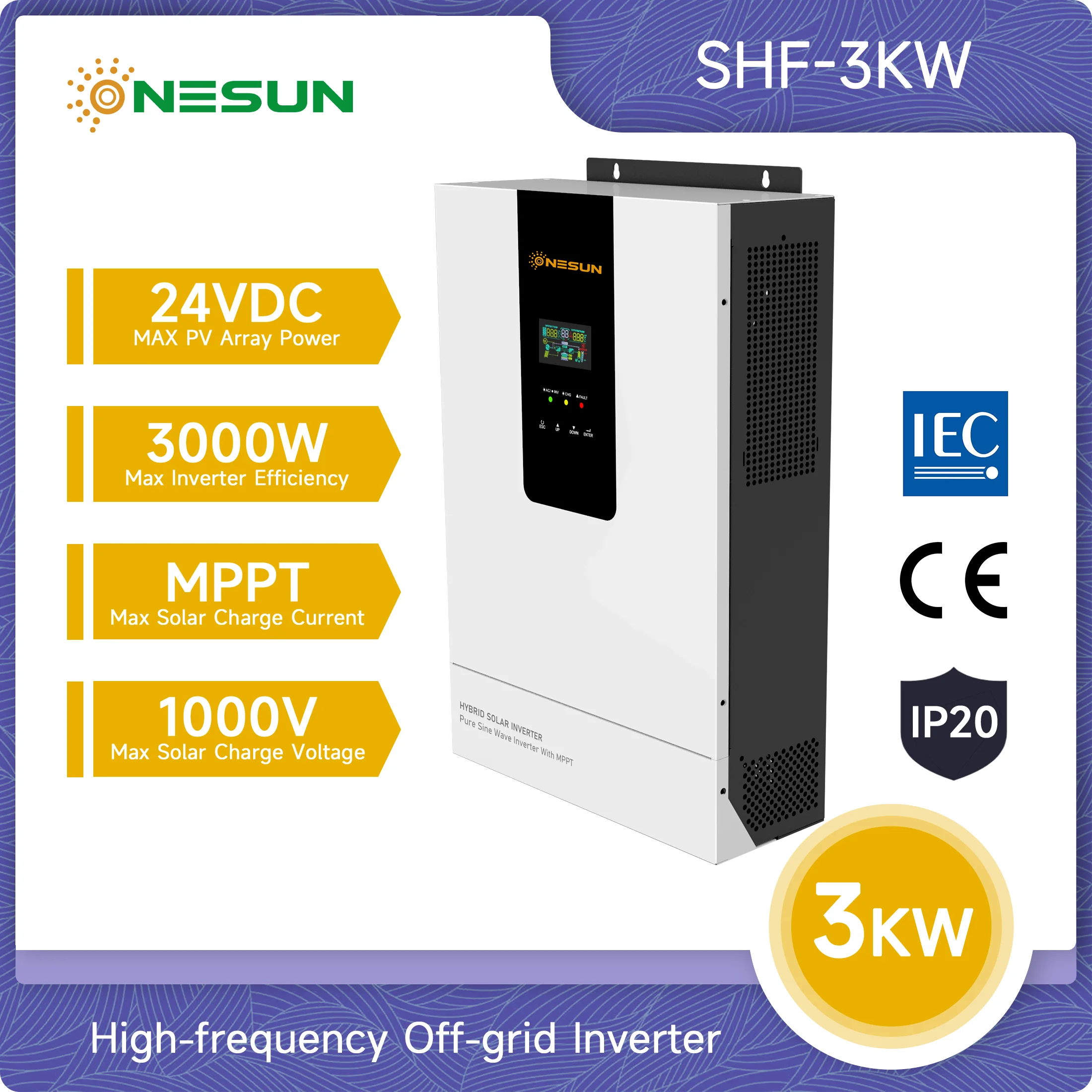 ONESUN 3KW Solar Inverter 24V 220V AC Pure Sine Wave Hybrid Inverter ...