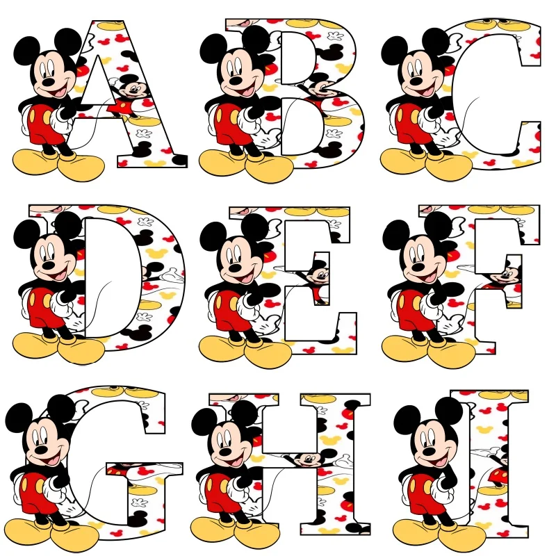 Mickey Mouse 26 English A B C D E Alphabet Patches for Clothes Vynil ...