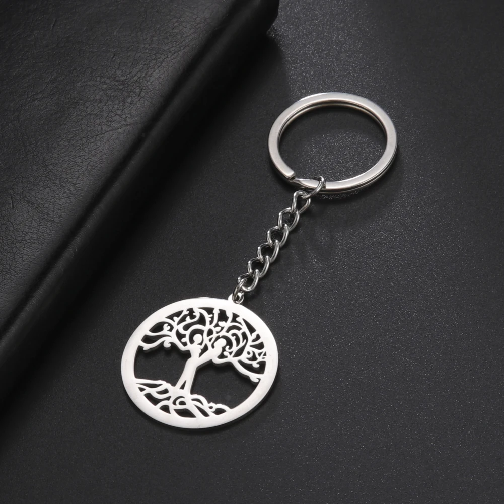Round Hollow Stainless Steel Keychain Tree of Life Music Symbol Bird ...