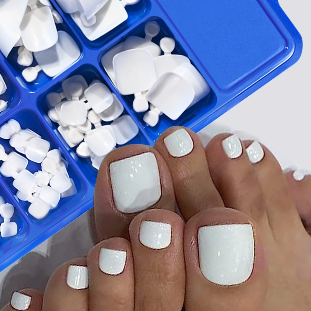 100pcs-Fake-Toenail-Natural-White-Press-On-Toe-Foot-Full-Cover-Square ...