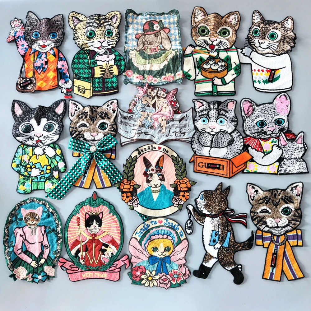 Embroidery Beaded Cat Patch,cats Sequined Badges,cute Animal Beads ...