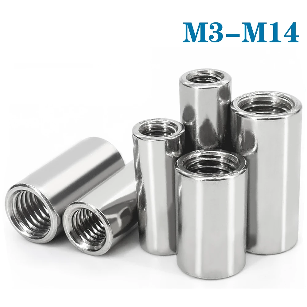 2-20pcs M3 M4 M5 M6 M8 M10 M12 M14 M16 304 Stainless Steel Extension Thicken Round Coupling Nut ...
