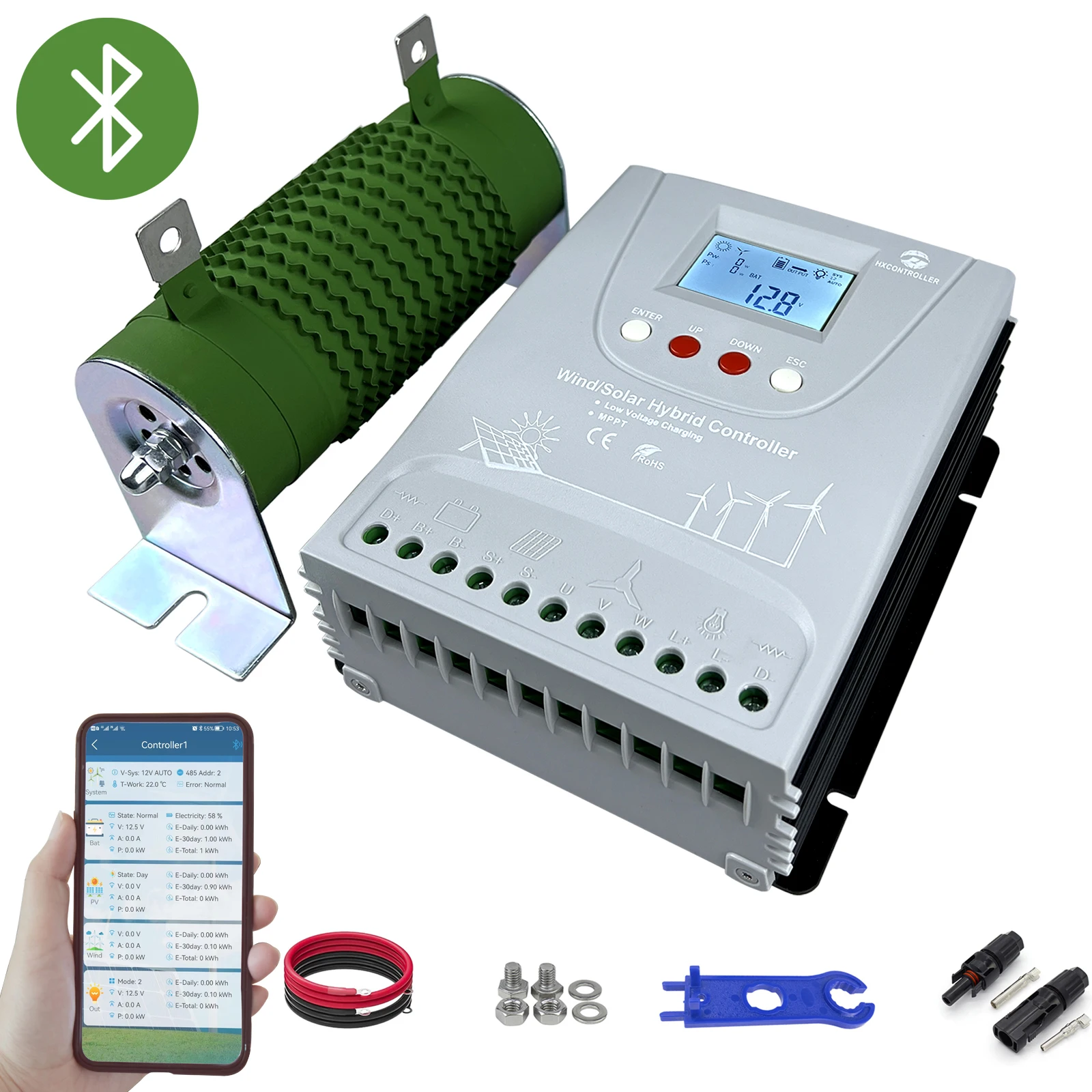 Contrôleur de charge d'énergie solaire éolienne hybride MPPT, fonction Wi Fi, panneau solaire ...