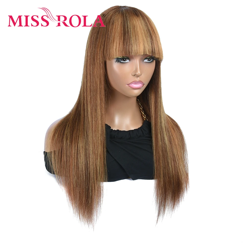 MISS ROLA Machine Made Human Hair Wigs With Bangs Peruvian 100% Human ...