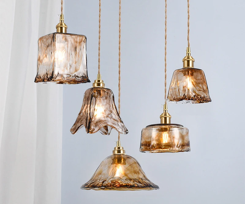 Nordic Purple Glass LED Pendant Light Fixtures Knob Switch Bar Cafe ...