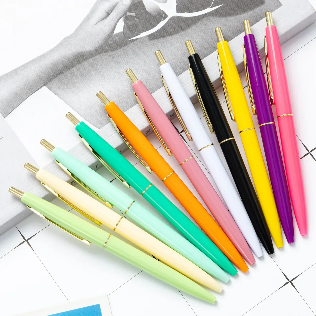 Lots-100Pcs-Press-Type-Multi-color-Plastic-Pen-Custom-Logo-Available ...
