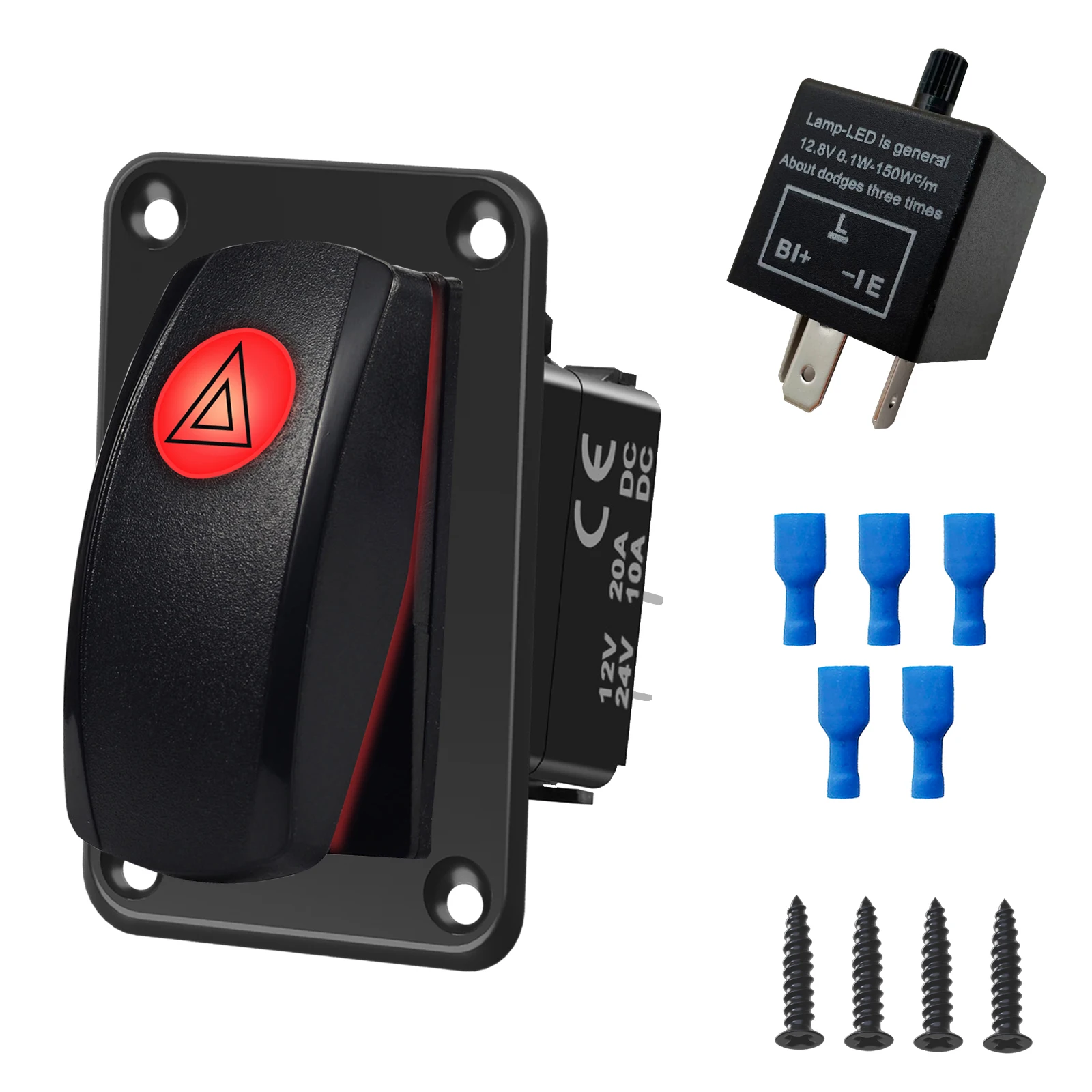 12V 24V Hazard Warning Light Switch ON-Off Rocker 20A 10A DC for Car ...