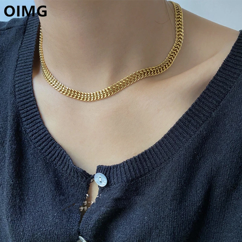 OIMG 316L Stainless Steel Gold Plated Simple Vintage Wide Twist Chain ...