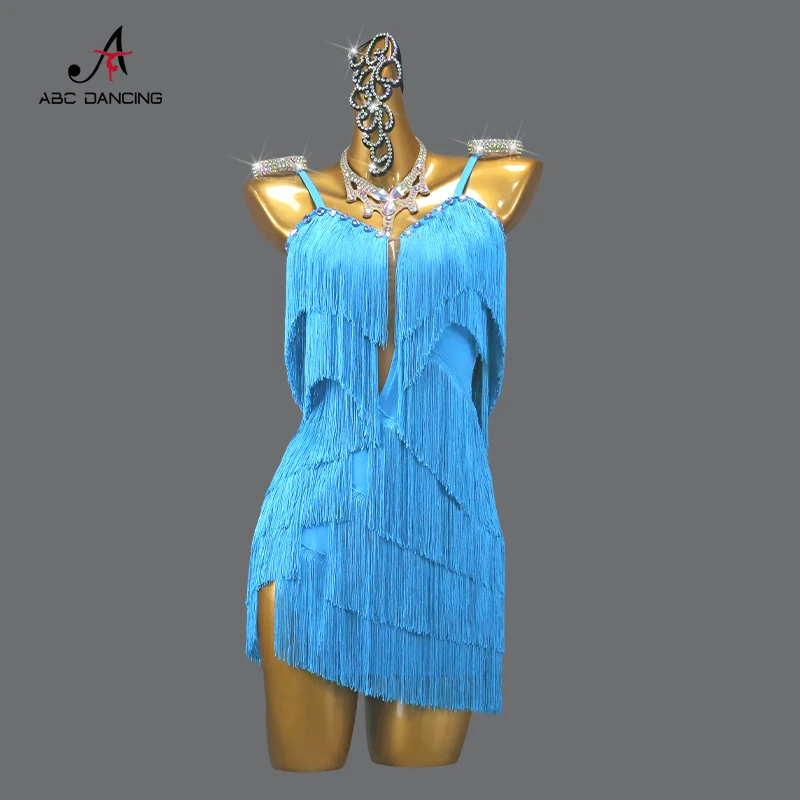 New-Blue-Latin-Dance-Performance-Skirt-Sexy-Lady-Cha-Cha-Dress-Ballroom ...