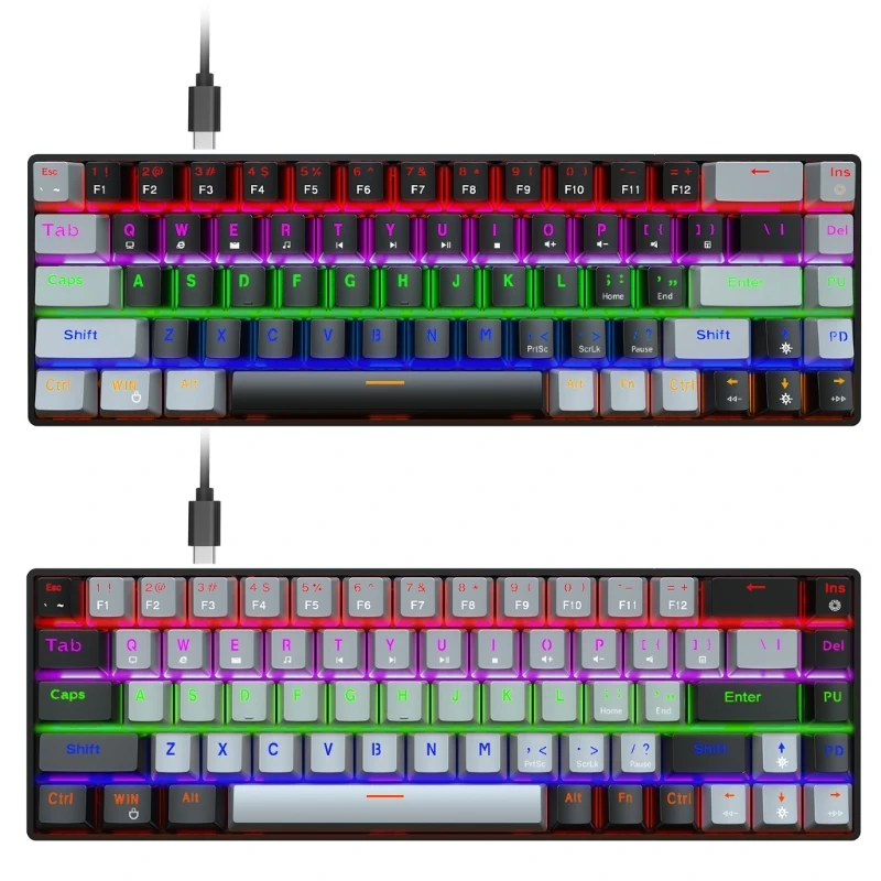 V800 Wired Mechanical Keyboard 68 Keys RGB Gaming Keyboard with ...