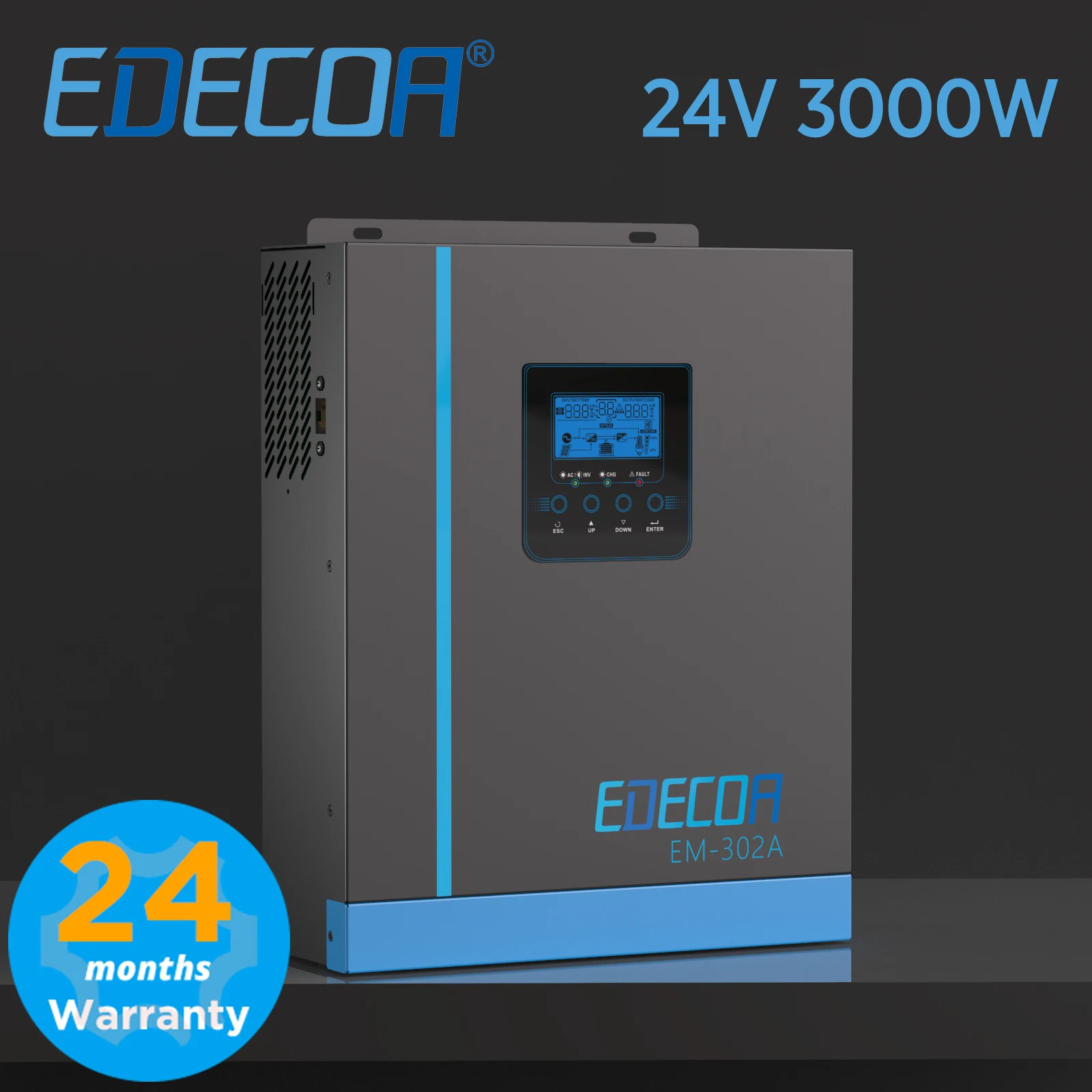 EDECOA hybrydowy inwerter słoneczny 3000W 3.2KVA 24V 220V 230V 3KW MPPT 80A PV 450VDC ładowarka ...