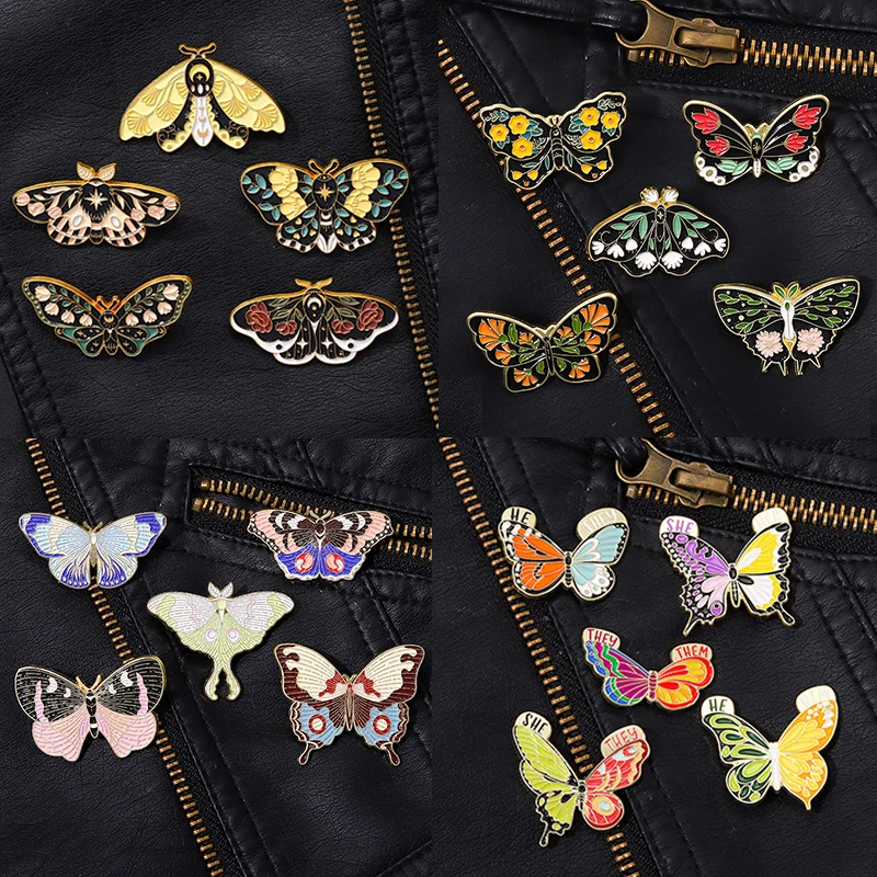 Butterfly Enamel Pin Moth Pronoun Insect Animal Badges Punk Beautiful ...
