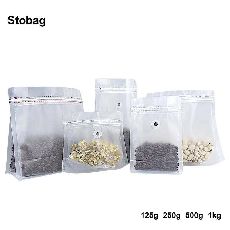 StoBag-50pcs-Transparent-Frosted-Coffee-Beans-Packaging-Bag-with-Valve-Sealed-for-Powder-Food ...