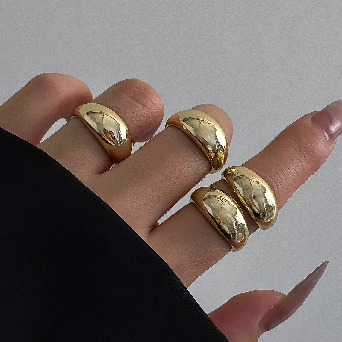 4Pcs-Unique-Creative-Smooth-Water-Drop-Rings-for-Women-Vintage-Geometric-Adjustable-Open-Finger ...