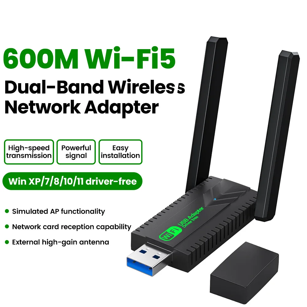 WiFi 5 USB Adapter 600Mbps USB Dongle Wireless Network Card Dual Band 2 ...
