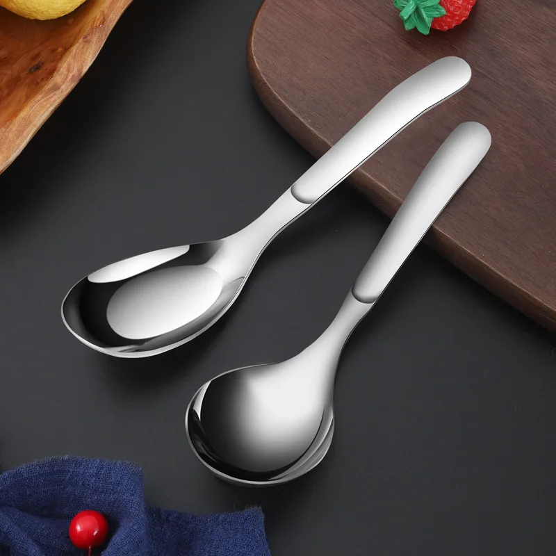 Round-Head-Stainless-Steel-Children-Soup-Rice-Spoon-Korean-Long-Handle ...