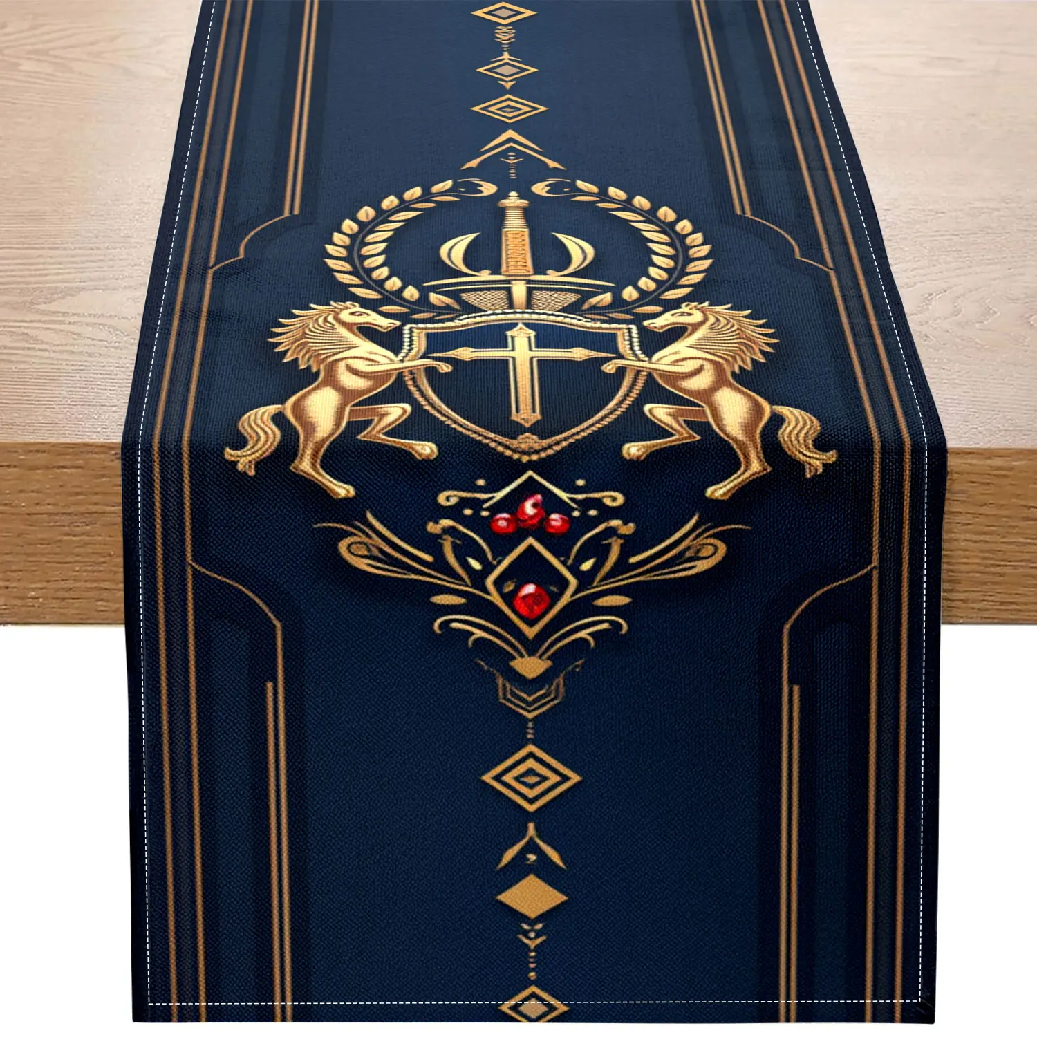 1 Piece Medieval-Themed Table Runner Gold Swords, Crosses & Ruby ...
