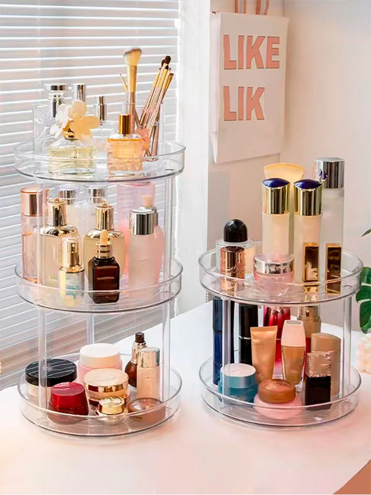 Transparent rotating multi-layer desktop cosmetics shelf storage box ...