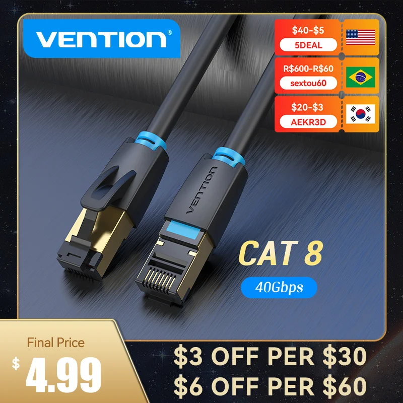 Vention Cat8 Ethernet Cable STTP 40Gbps 2000MHz Cat 8 RJ45 Network Lan ...