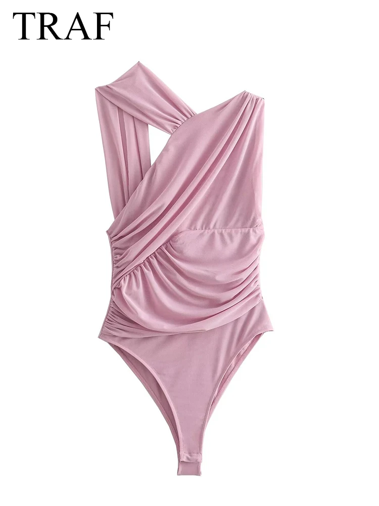 TRAF-Body-de-tul-liso-para-mujer-elegante-ahuecado-Sexy-fruncido-sin ...