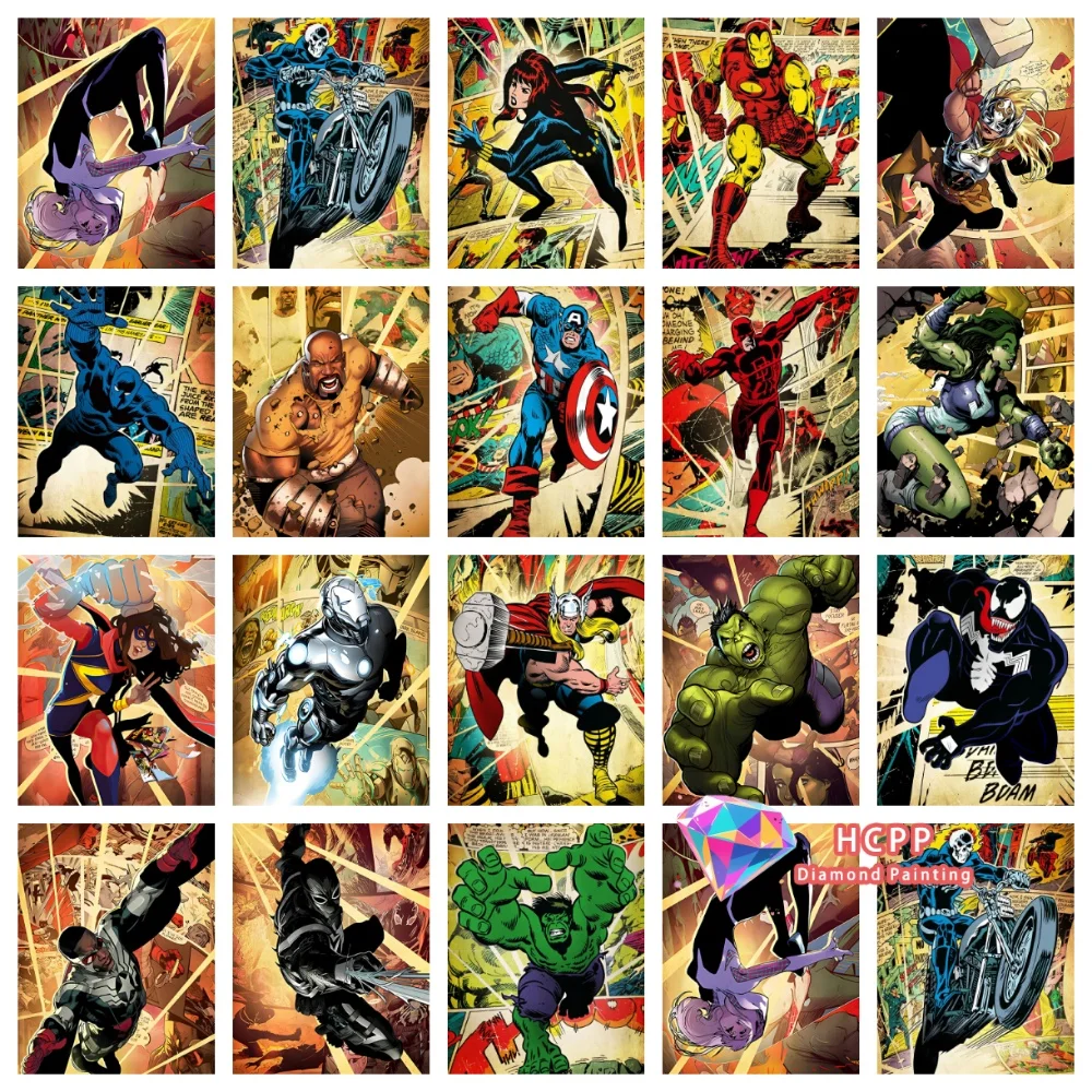 Retro Venom Hulk Captain America Diamond Painting Kit Square Round ...