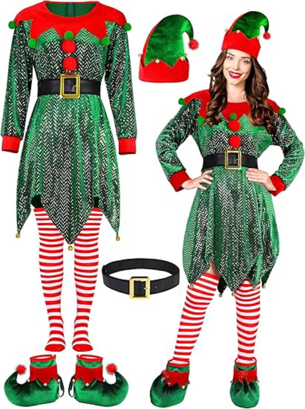 Conjunto-de-disfraz-de-elfo-para-mujer-5-piezas-vestido-de-terciopelo ...